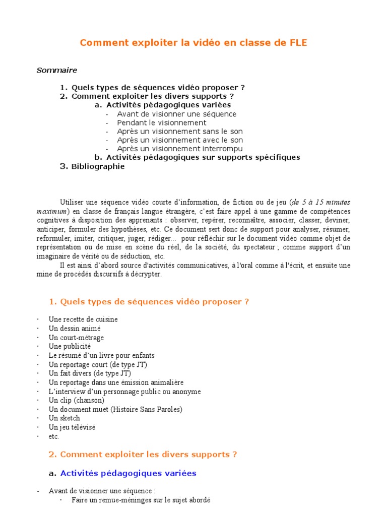 Exploiter la vidéo en classe de FLE | PDF | Pédagogie | Cinématographie