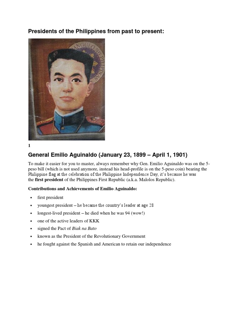 Philippine Presidents: Past to Present | PDF | Philippines | Corazon Aquino