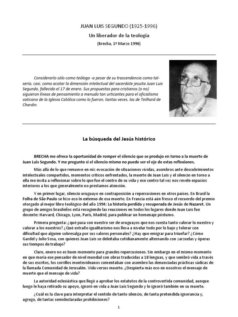 Legado de Juan Luis Segundo en Teología | PDF | Jesús | Homo Sapiens