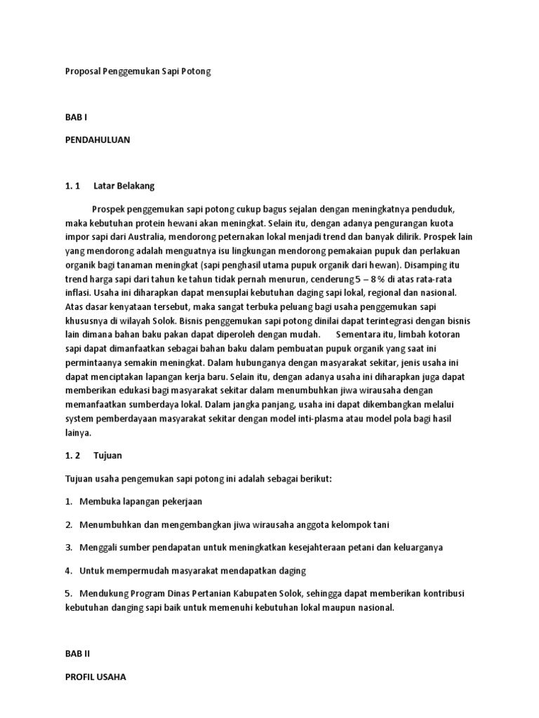 Proposal Penggemukan Sapi Potong | PDF