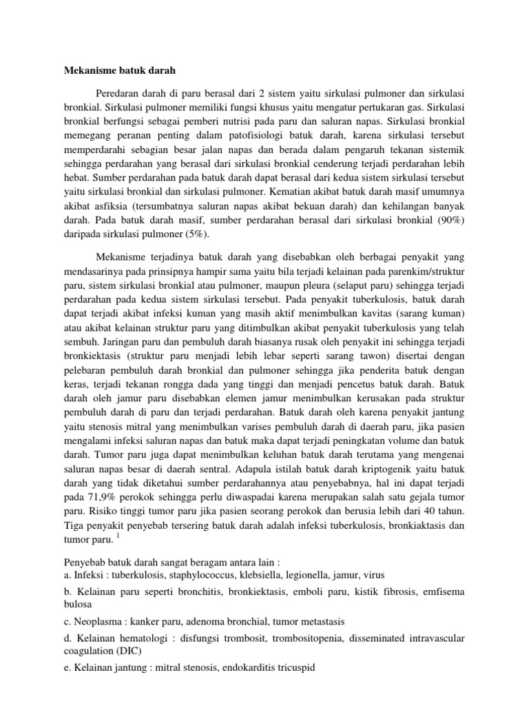 Mekanisme Batuk Darah | PDF