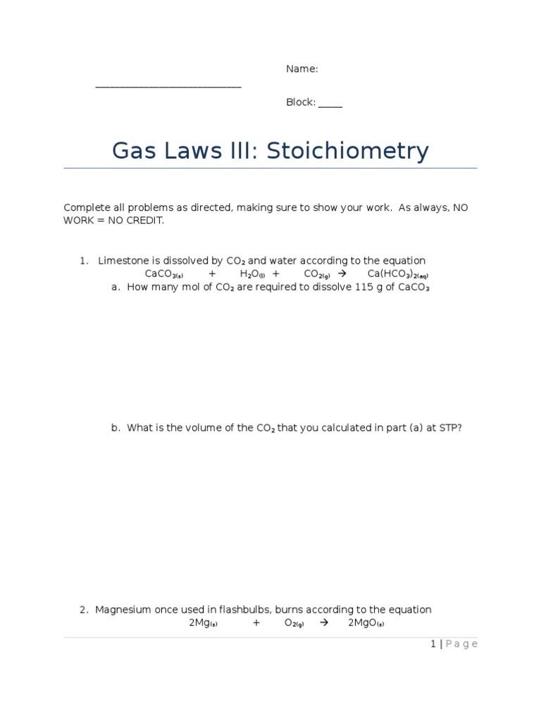 Gas Laws Homework III | PDF | Science & Mathematics