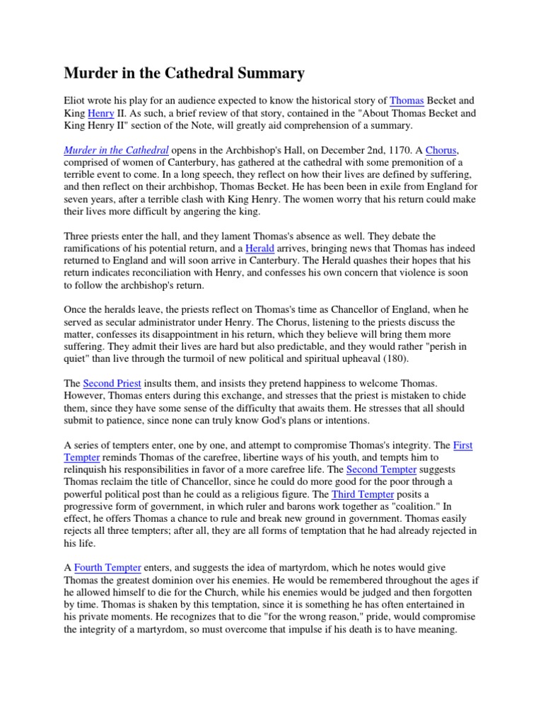 Murder in The Cathedral Summary | PDF | Temptation | Religion And Belief