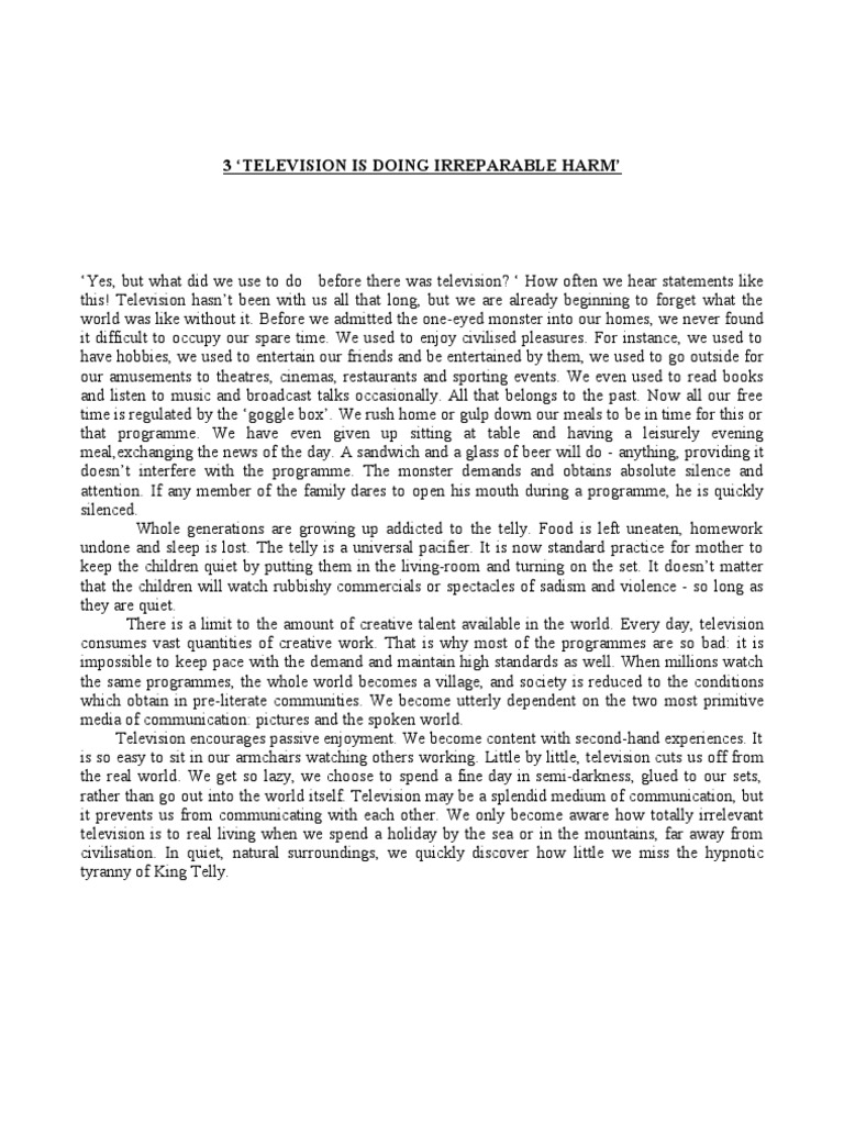 Television's Irreparable Harm to Society | PDF | Television | Communication