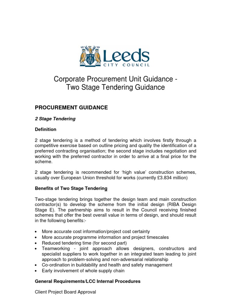 3 Two Stage Tendering Guidance | Procurement | General Contractor
