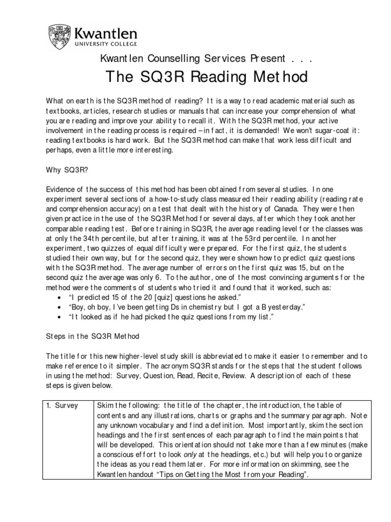 An Introduction to the SQ3R Reading Method: A Five-Step Strategy for ...
