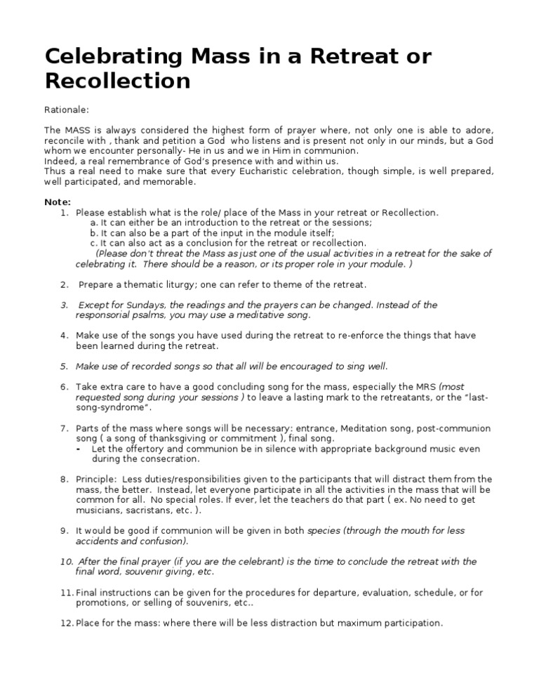 Celebrating Mass in A Retreat or Recollection | PDF | Mass (Liturgy ...