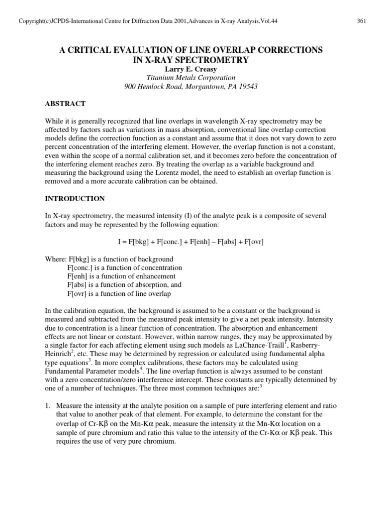 A Critical Evaluation of Line Overlap Corrections in X-Ray Spectrometry | PDF | Regression ...