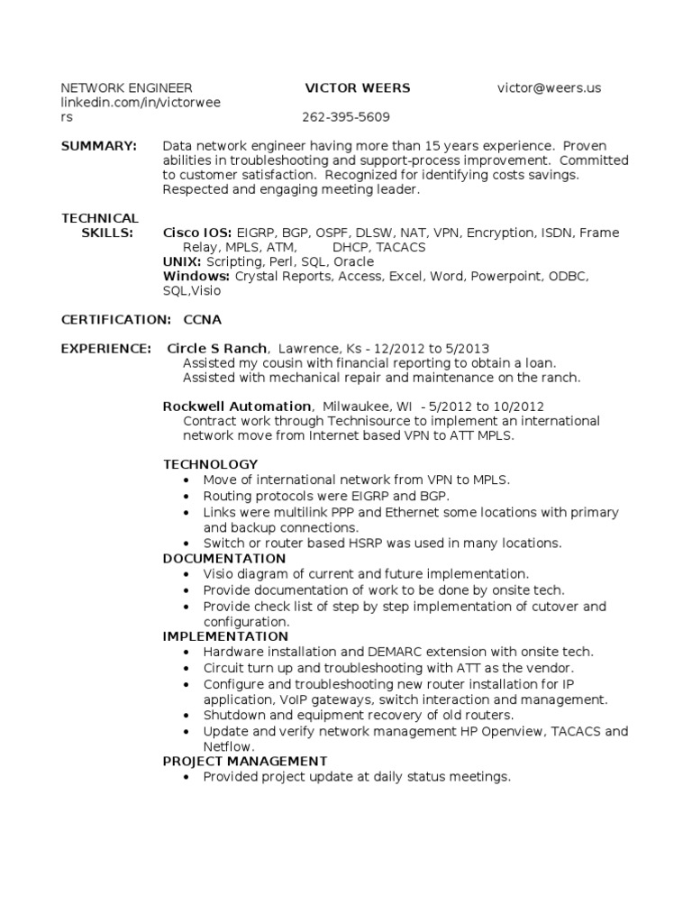 Victor Weers Resume | PDF | Multiprotocol Label Switching | Networking