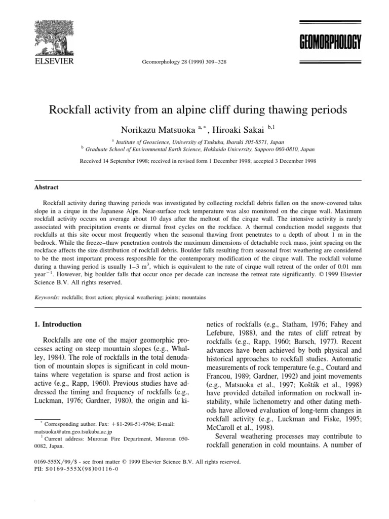 Rockfall Activity in Alpine Thaw Periods | PDF | Snow | Weathering