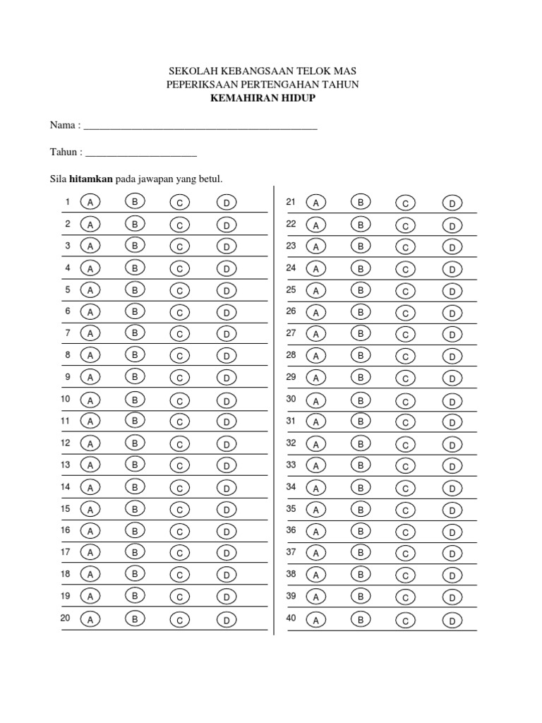 Borang Jawapan Objektif OMR KH | PDF