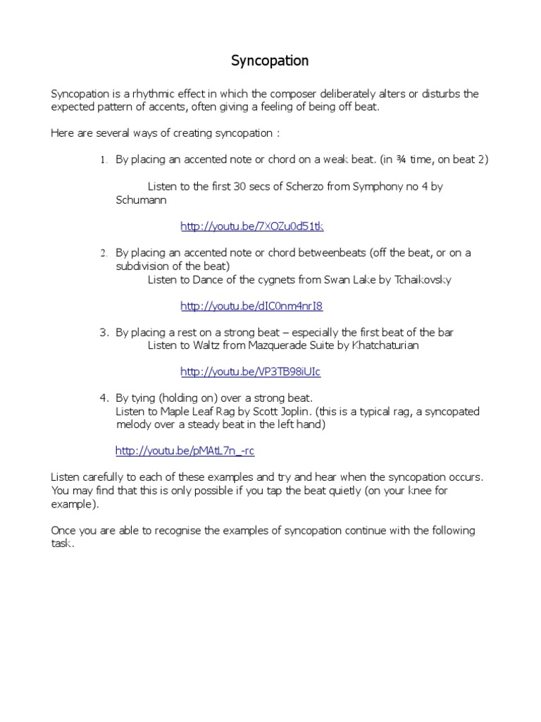 Syncopation | PDF | Ragtime | Jazz