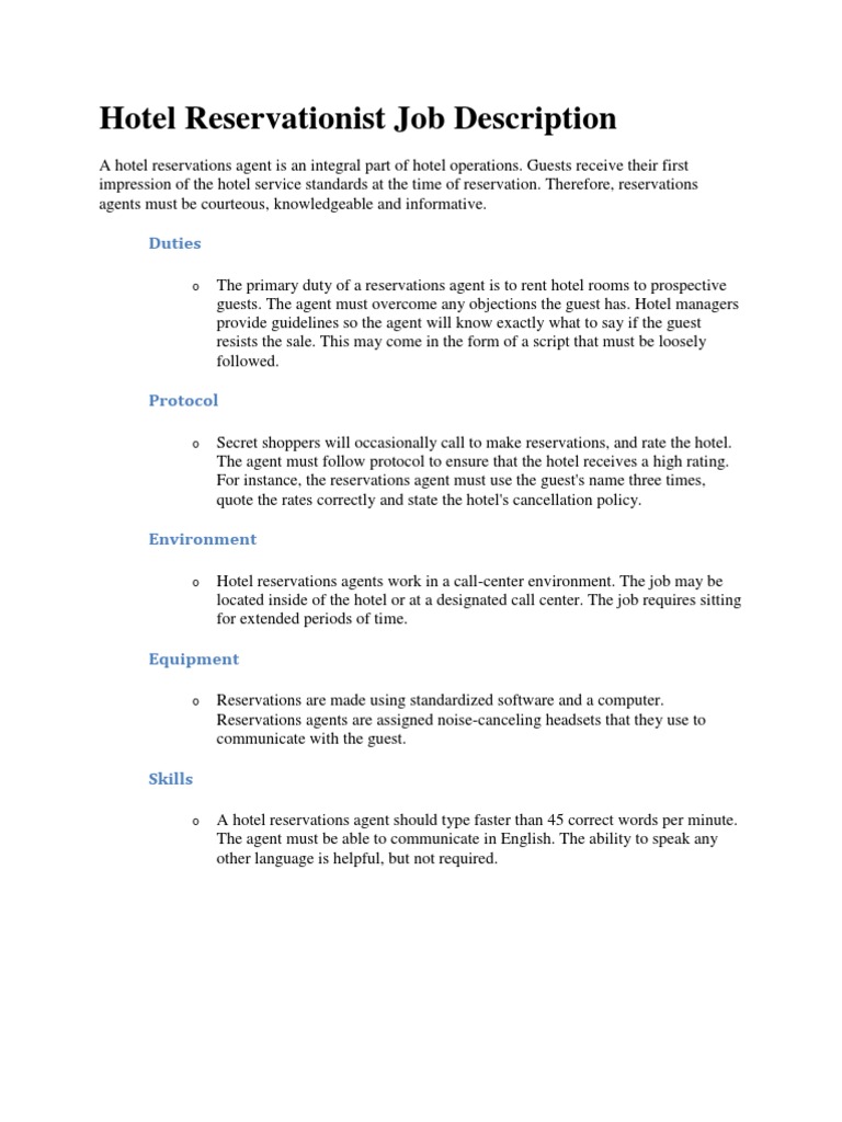 Hotel Employees Job Description | PDF | Waiting Staff | Chef