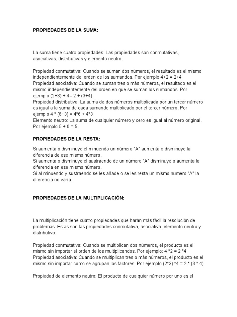 Propiedades de La Suma | PDF | Exponenciación | Multiplicación