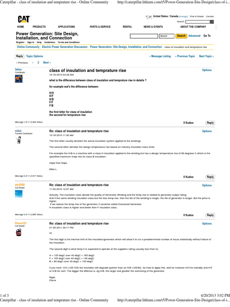 Caterpillar - Class of Insulation and Temprature Rise - Online ...