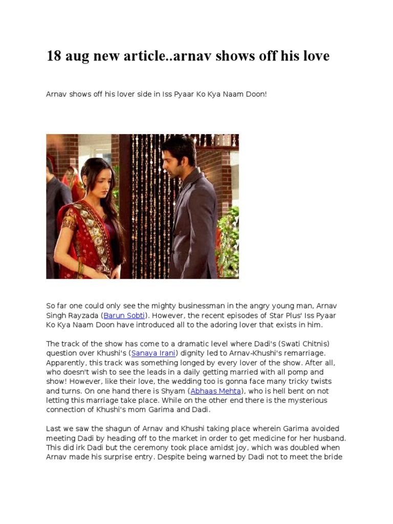 18 Aug New Article..Arnav Shows Off His Love | PDF | Art