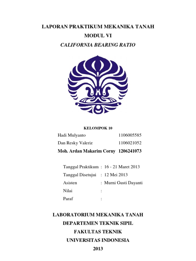 Laporan Praktikum Mekanika Tanah Dasar-California Bearing Ratio (CBR) | PDF