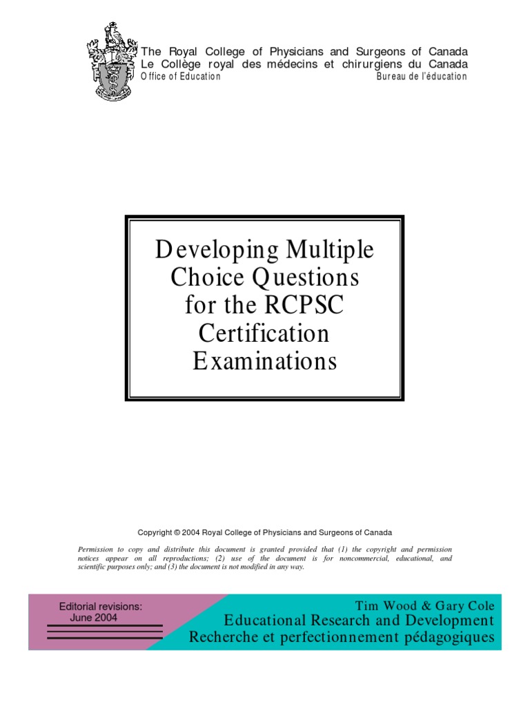 Developing Mcqs For RCPSC | PDF | Multiple Choice | Question