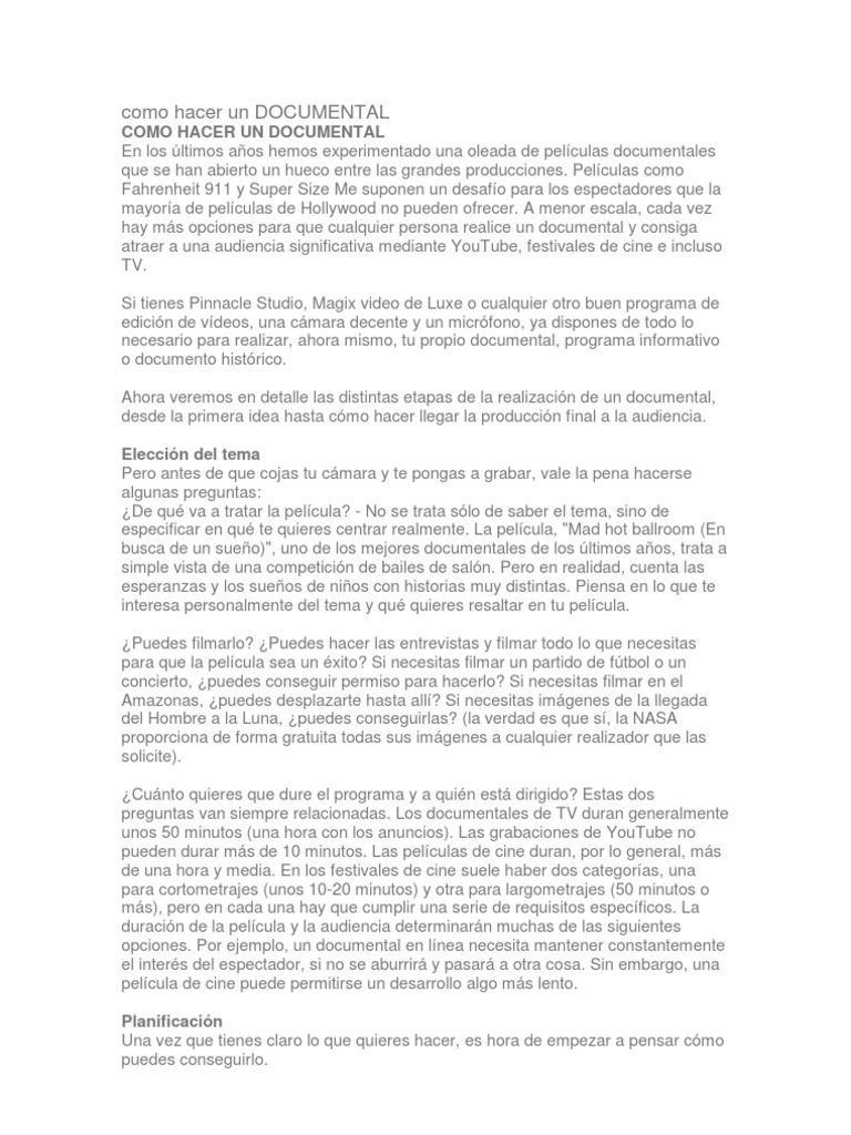Como Hacer Un DOCUMENTAL | PDF | Documental | Guión