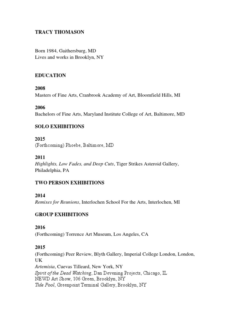 Tracy Thomason CV | PDF | Artists | American Art