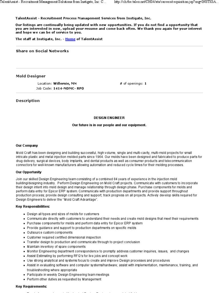 Mold Resume | PDF | Enterprise Resource Planning | Engineering