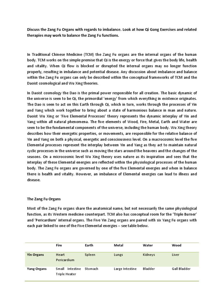 Qi Gong and The Zang Fu Organs | PDF | Qi | Qigong