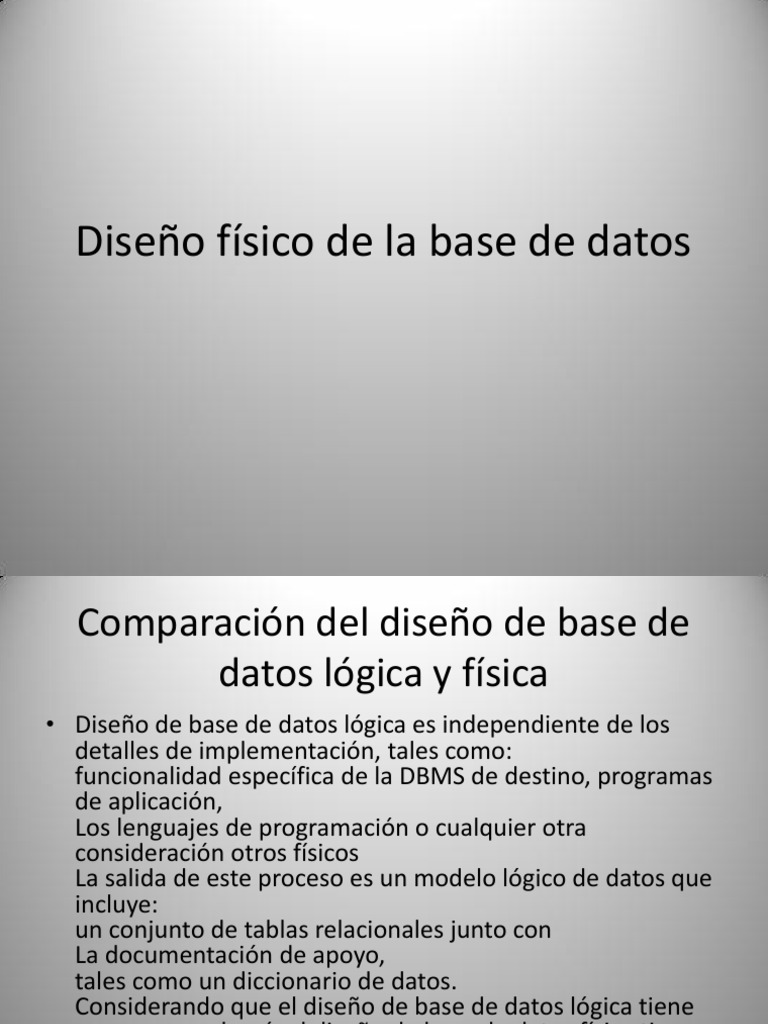 Diseño Fisico de La Base de Datos | PDF | Tabla (base de datos) | Bases ...