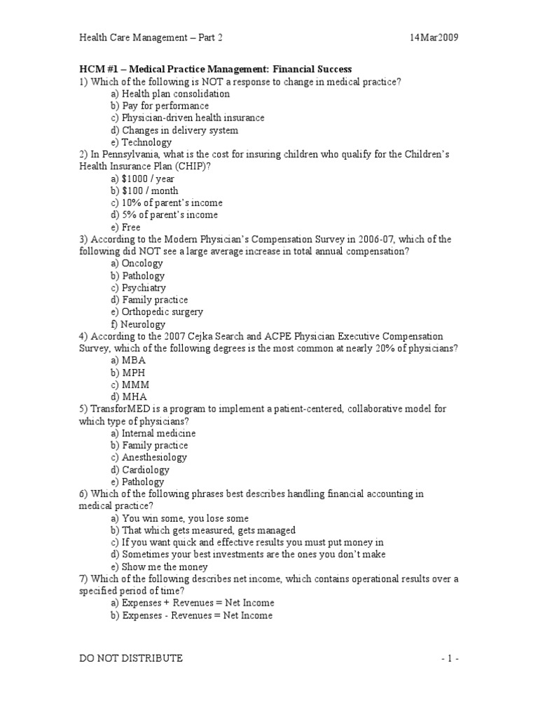 Quiz Health Care Management Part 2 of 2 | PDF