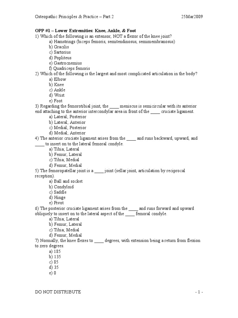 Osteopathic Exam Study Guide | PDF | Knee | Relaxation (Psychology)