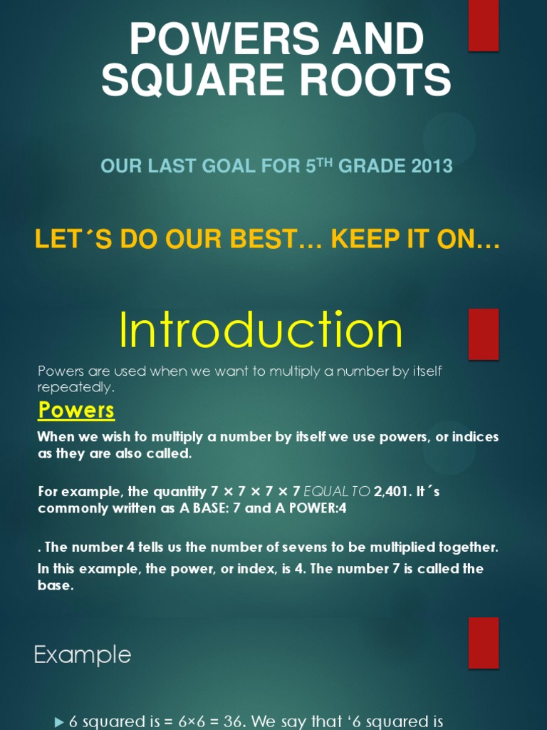 Powers and Square Roots: LET S Do Our Best Keep It On | PDF