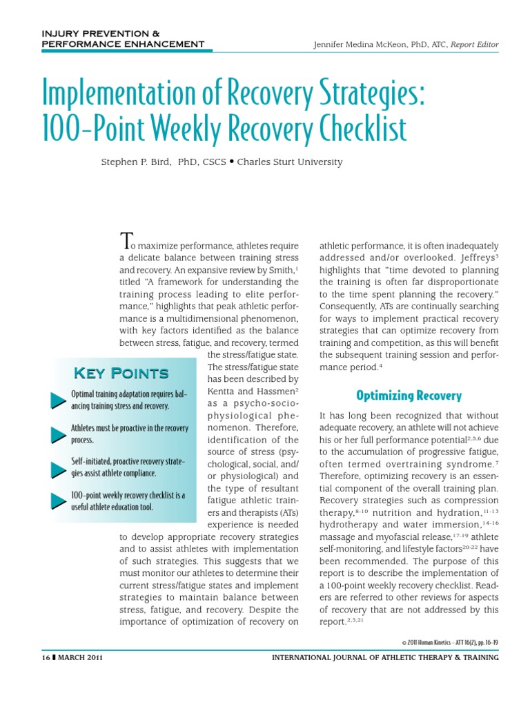 Implementation of Recovery Strategies - 100-Point Weekly Recovery ...