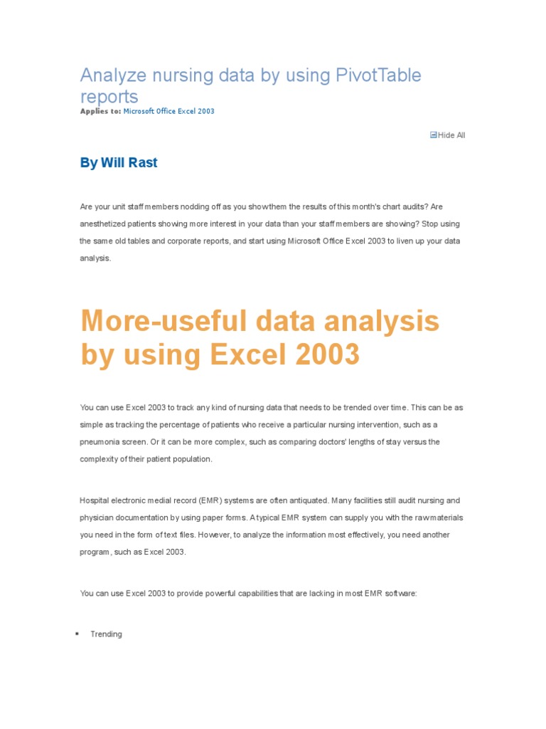 Nursing Data Analysis with PivotTables | PDF | Computing | Computing ...