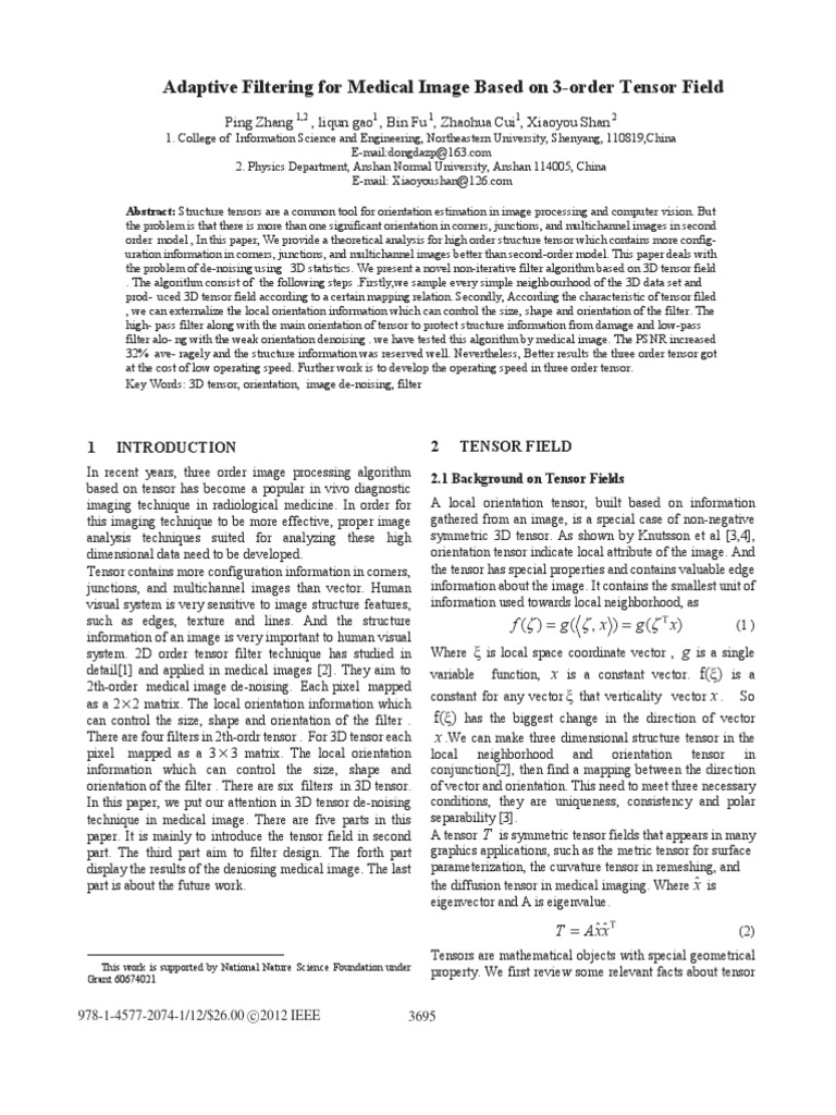 Adaptive Filtering For Medical Image Based On 3-Order Tensor Field | PDF | Eigenvalues And ...