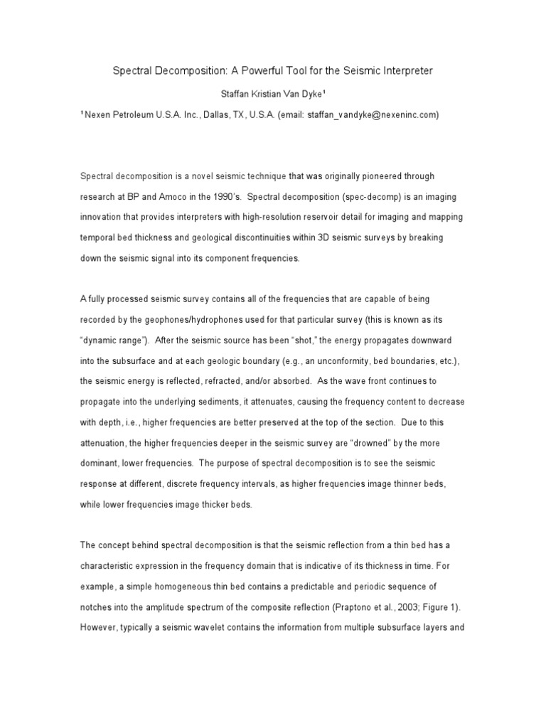 Spectral Decomposition A Powerful Tool For The Seismic Interpreter Pdf Reflection