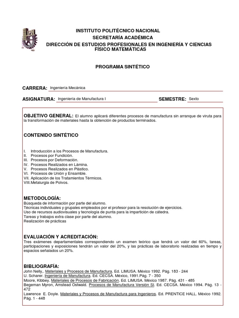 Ingenier A de Manufactura I | PDF