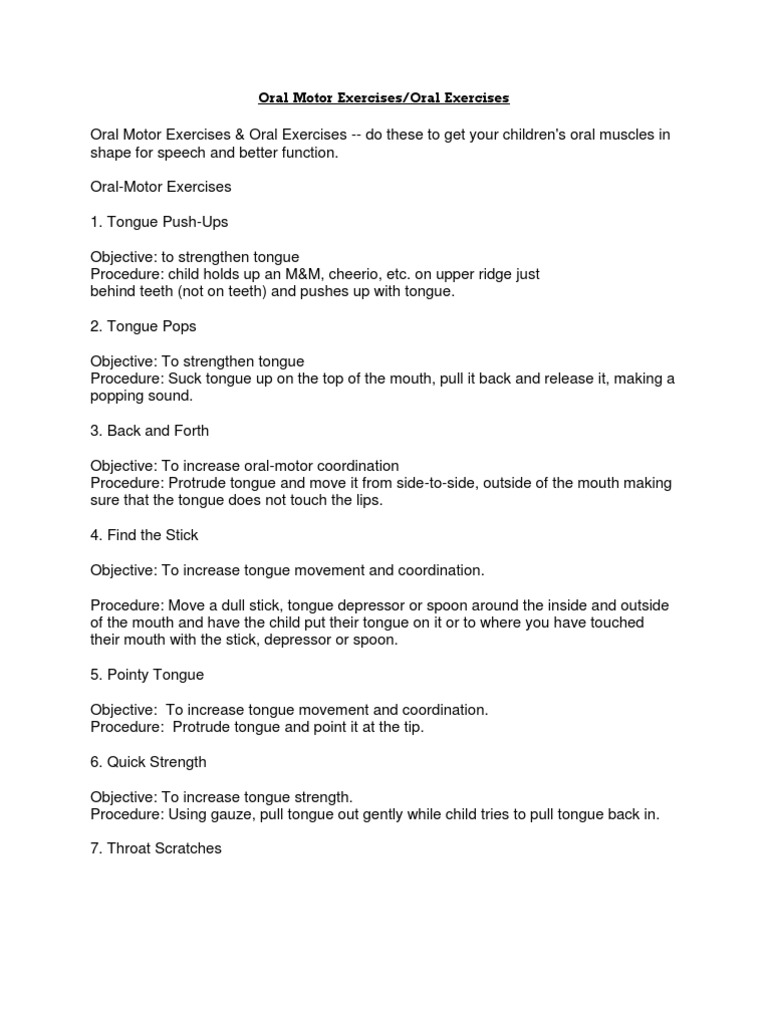 Oral Motor Exercises for Speech Development | PDF | Self-Improvement