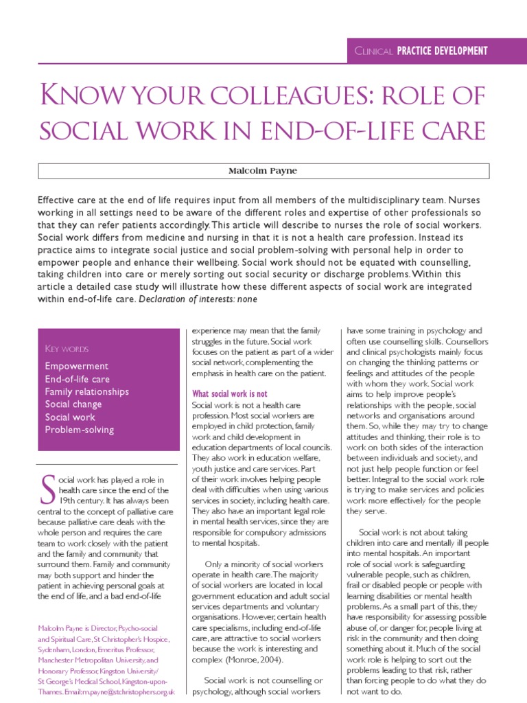 The Role of Social Work in End-Of-Life and Palliative Care | PDF | Business