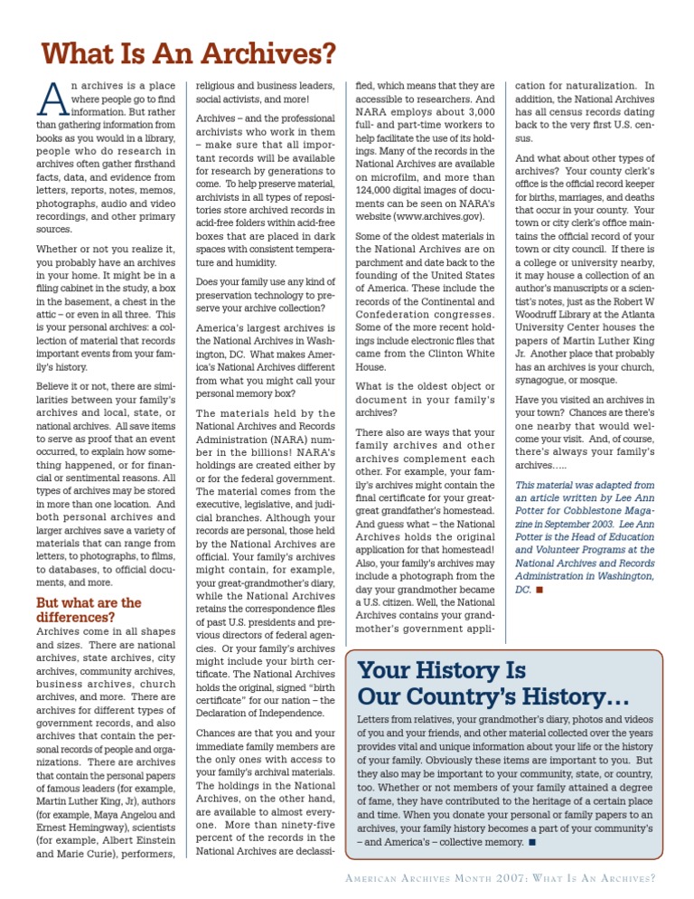 What Is An Archives | PDF | National Archives And Records ...