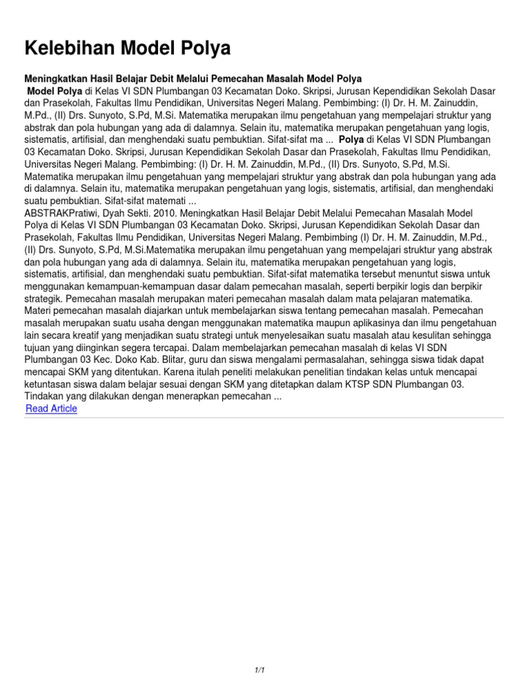 Kelebihan Model Polya | PDF