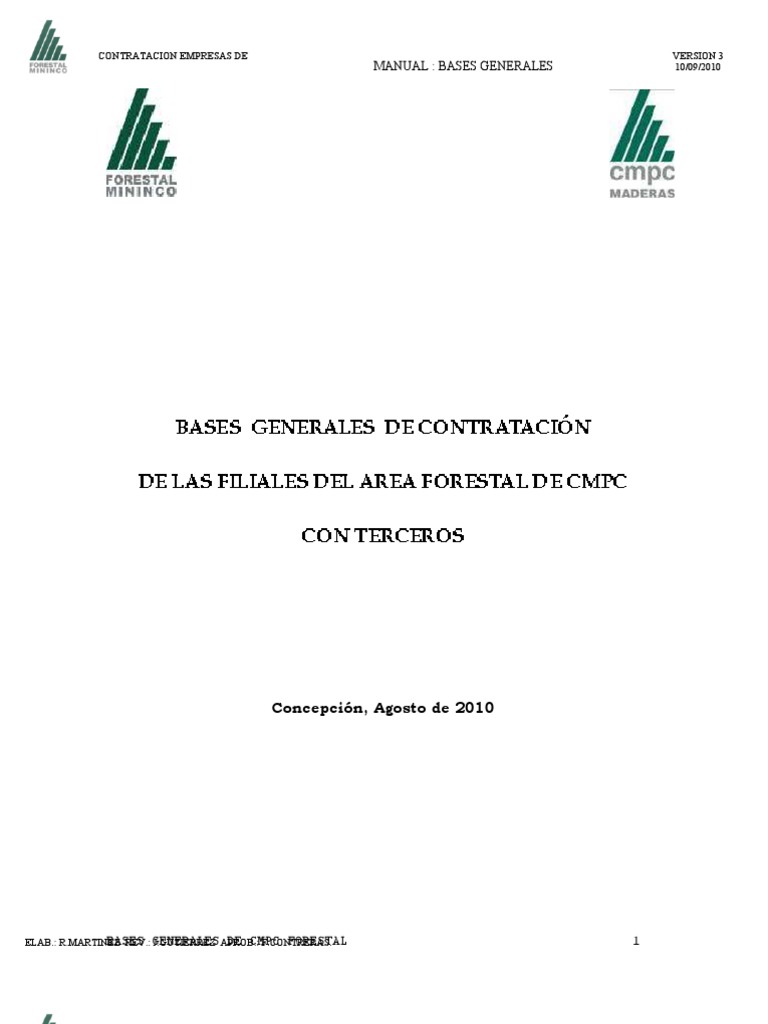 Bases Generales de Contratación de CMPC FORESTAL (Version 3) | PDF ...