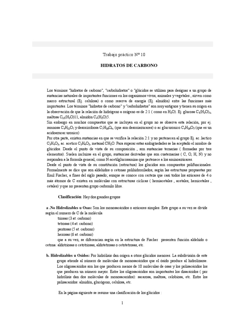 10 Guia y TP10 Hidratos de Carbono | PDF | Carbohidratos | Glucosa