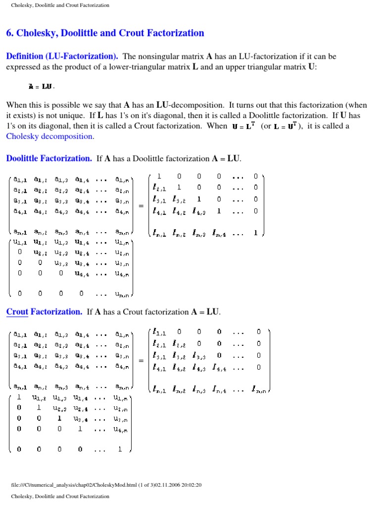 Cholesky Factorization Matrix Mathematics 