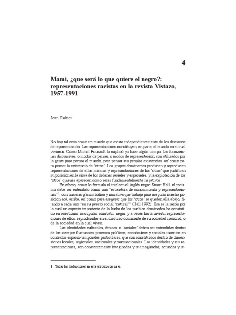 Mami Que Sera Lo Que Quiere El Negro, Jean Rahier | PDF | Racismo ...