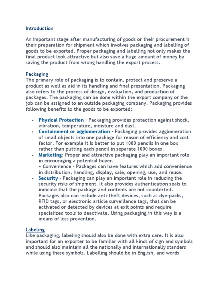 Packaging and Labelling | PDF | Packaging And Labeling | Exports