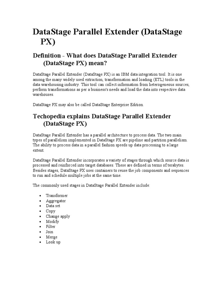 DataStage PX: Parallel ETL Tool Overview | PDF | Computers