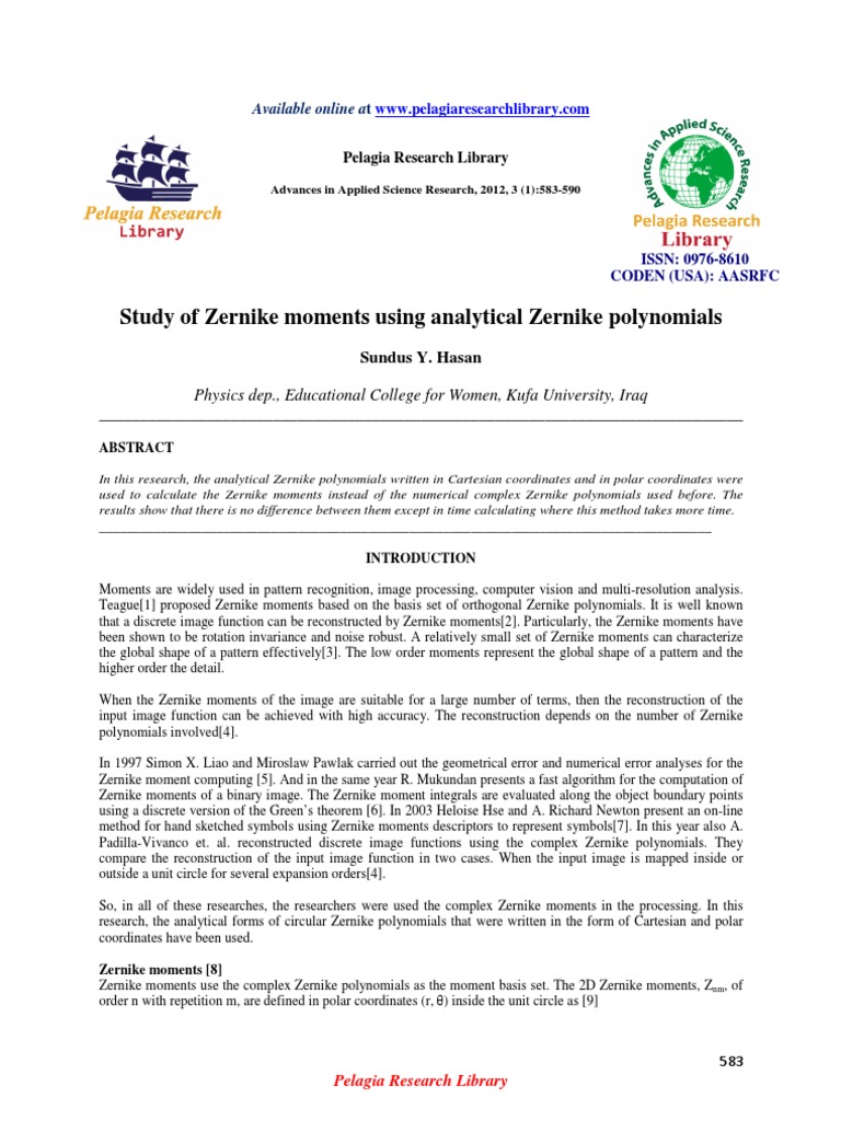 Study of Zernike Moments | PDF | Coordinate System | Complex Number