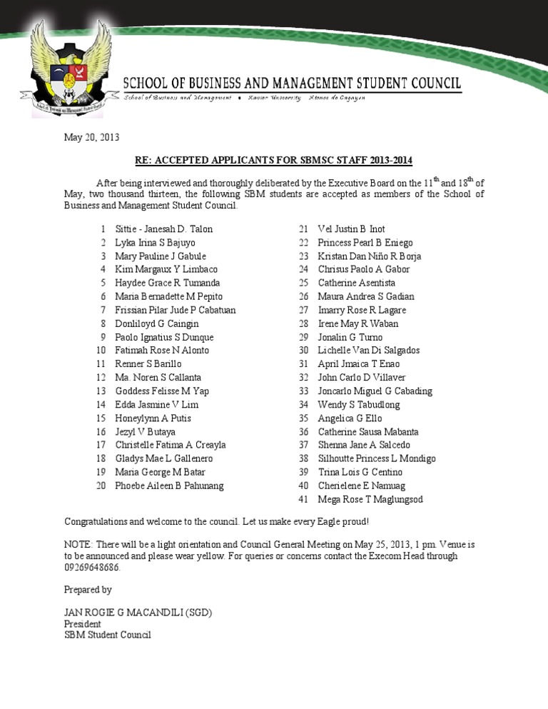 List of staff members.