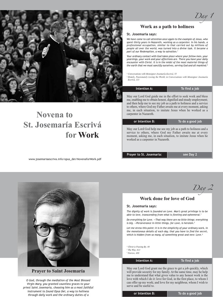 Opus Dei Novena For Work | PDF