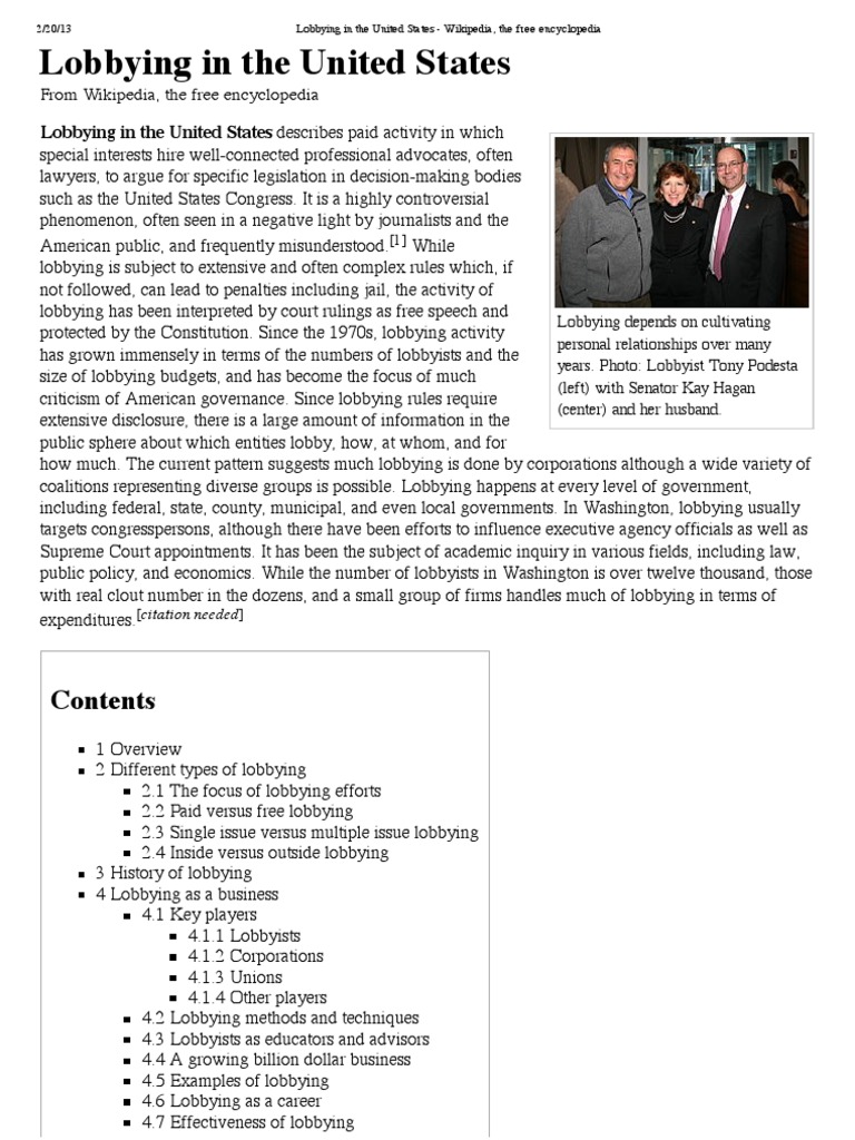 Preview of "Lobbying in The United S..., The Free Encyclopedia" | PDF ...