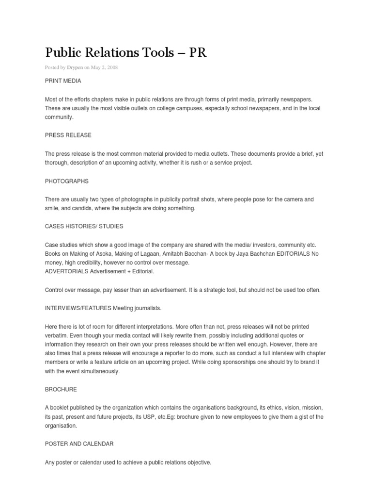 Public Relations Tools | PDF